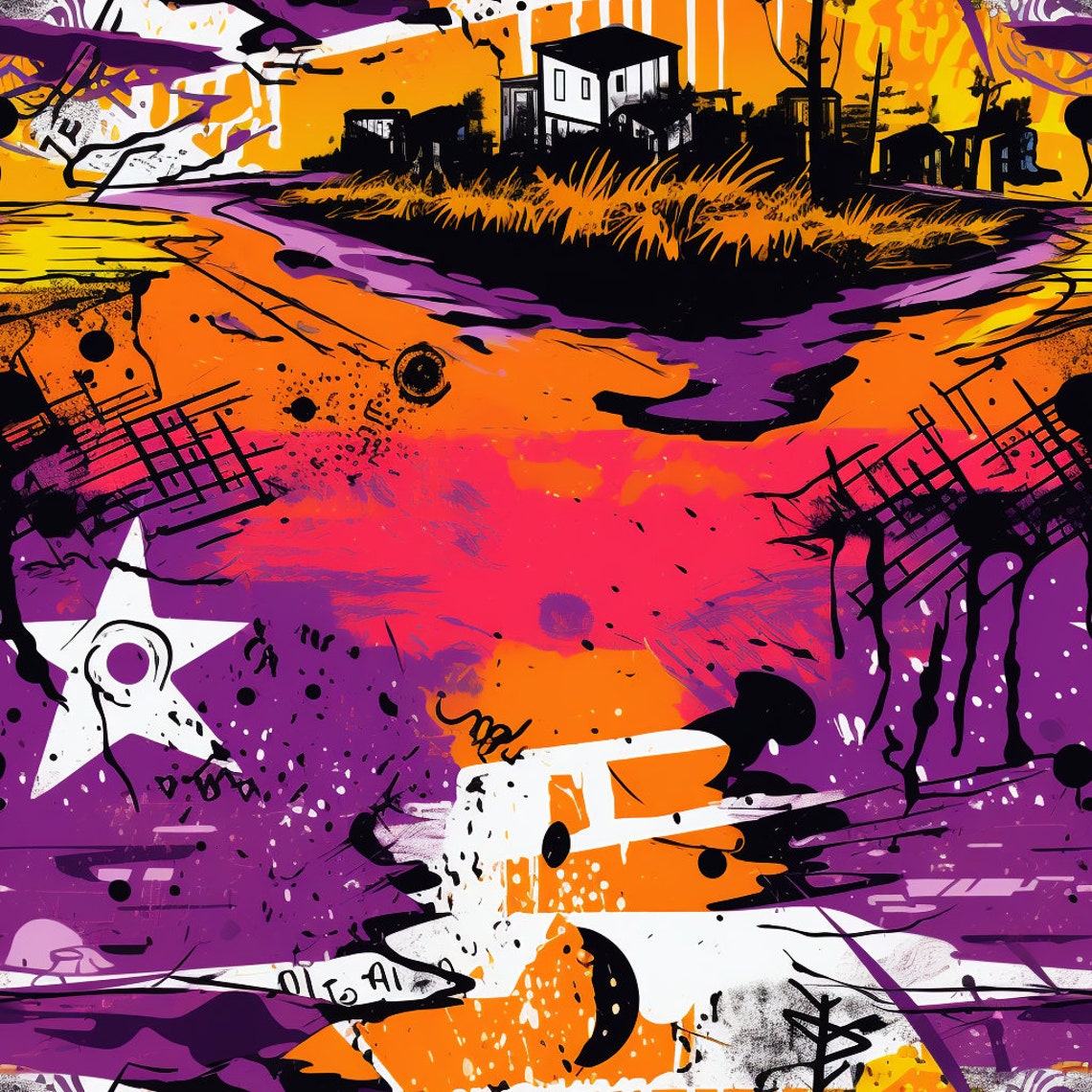 Graffiti Dirt Road Seamless Pattern: Colorful Urban Digital Paper (PNG ...
