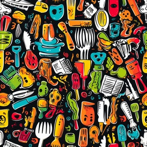 PNG Seamless Patterns Kitchen Colorful Graffiti Digital Paper 5 Designs ...