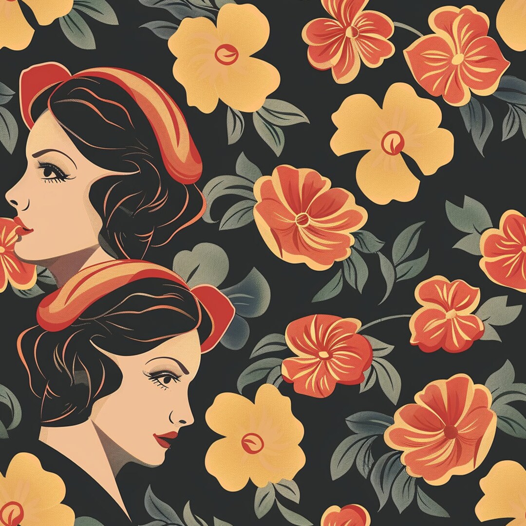 Seamless Pattern Tiles 1940s Digital Paper 5 Designs Journal Patterns ...