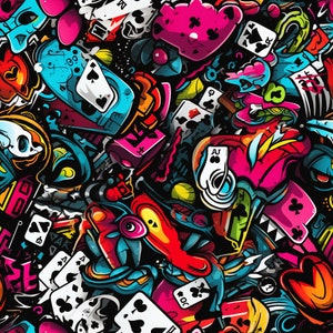 Casino Graffiti PNG Seamless Pattern: Colorful Dice, Cards (digital ...
