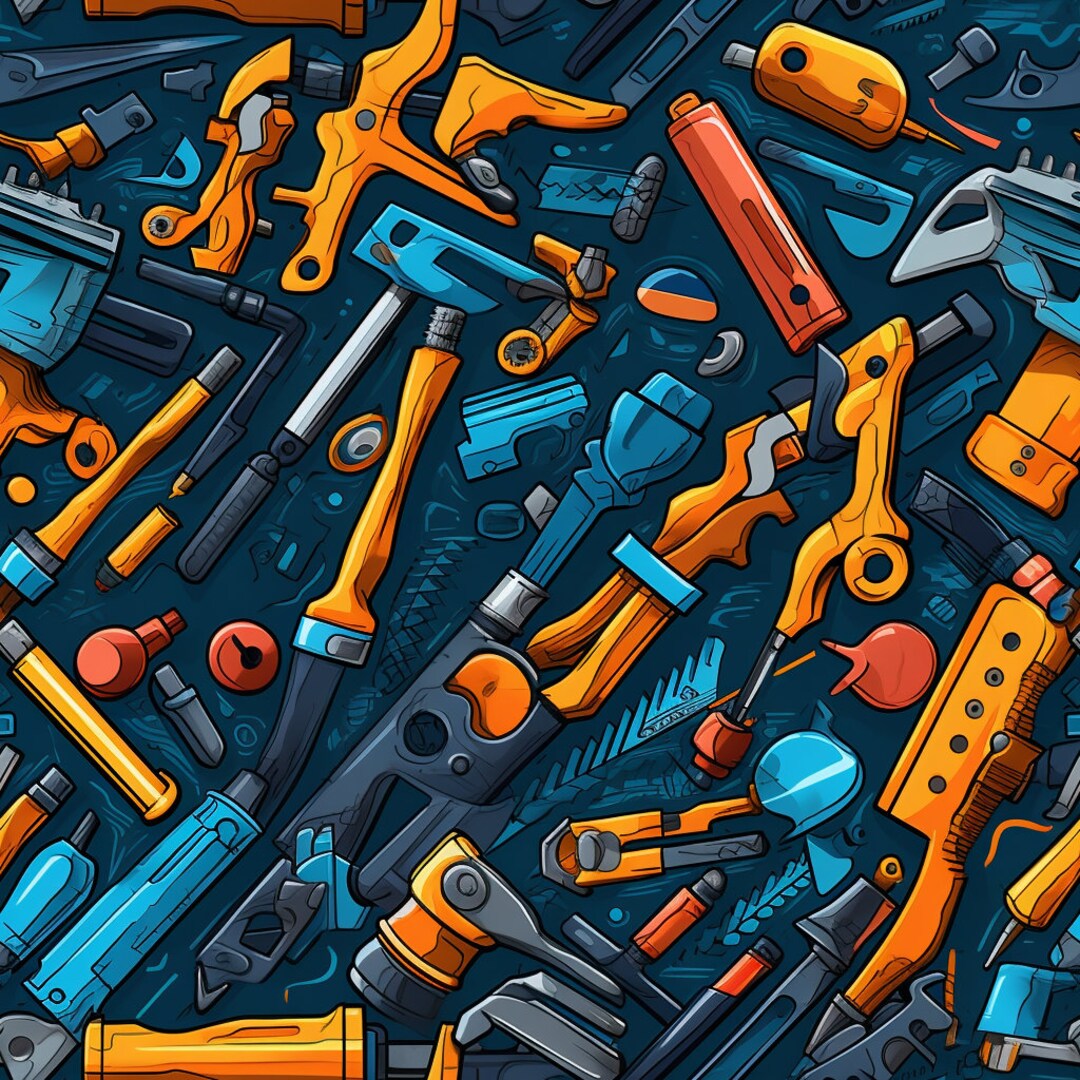 Wrenches and Drills Seamless Patterns Digital Paper 5 Designs Colorful ...