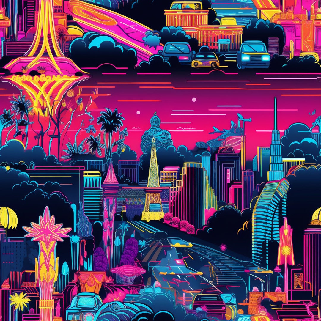 Neon Las Vegas Strip Seamless Patterns Digital Paper 5 Designs Neon ...