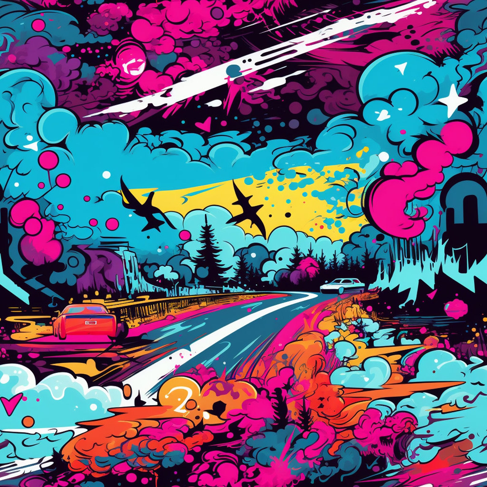 Graffiti Dirt Road Seamless Pattern: Colorful Urban Digital Paper (PNG ...