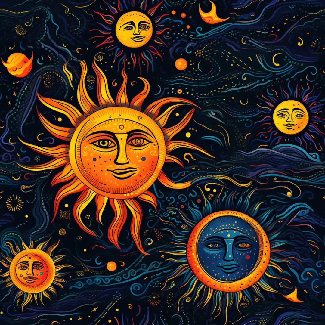 Seamless Patterns Sun and Moon Colorful Graffiti Digital - Etsy