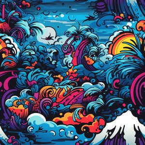 Colorful Graffiti Beach Seamless Pattern: PNG Digital Paper (5 Designs ...