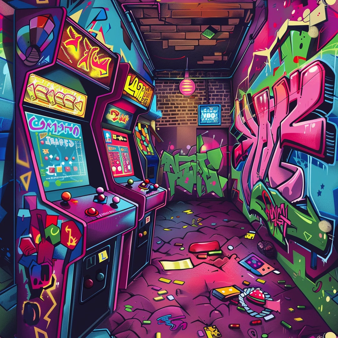 PNG Seamless Patterns Graffiti Arcade Digital Paper 5 Designs Colorful ...