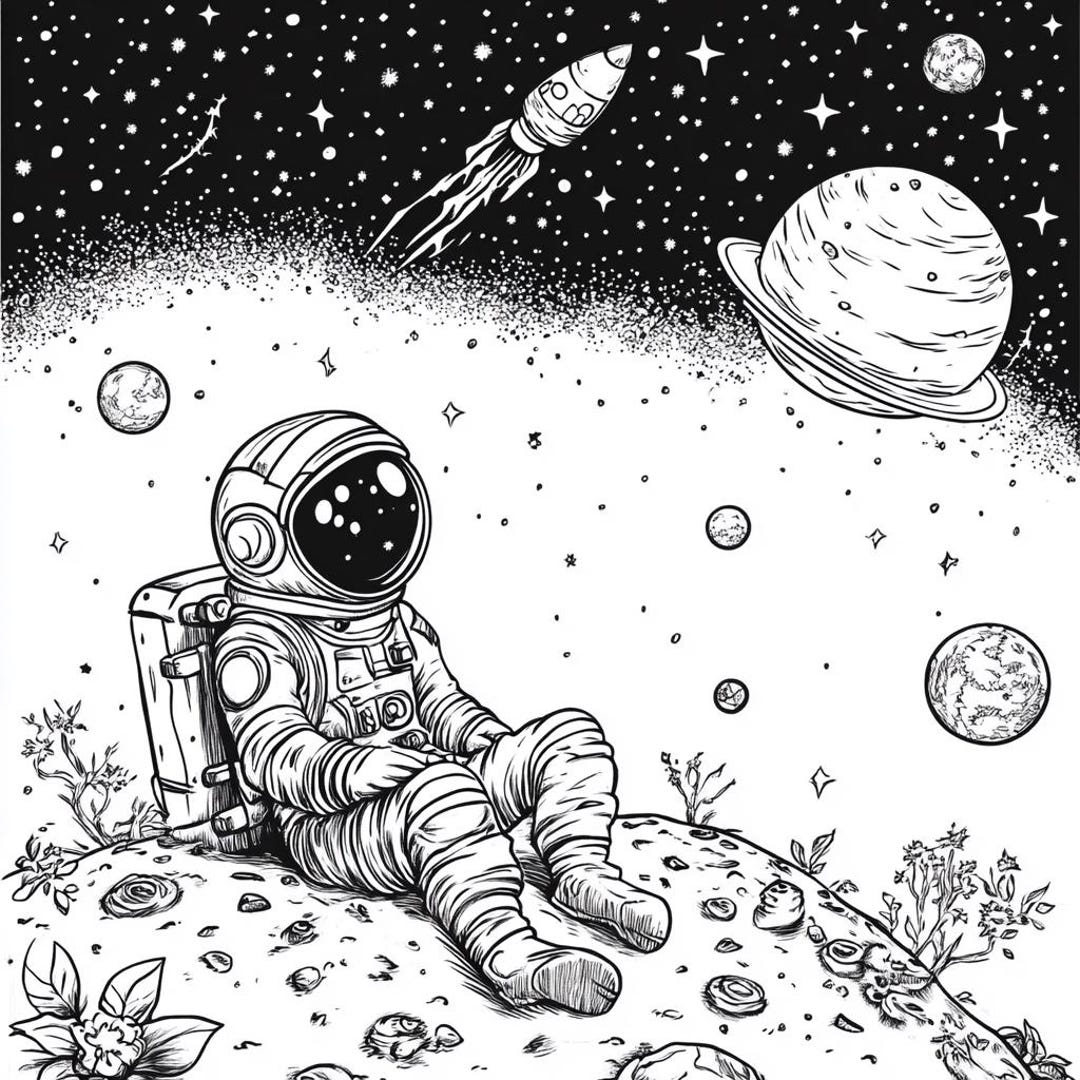 Fun Space Printable Coloring Pages | PNG Format | Instant Download | 5 ...