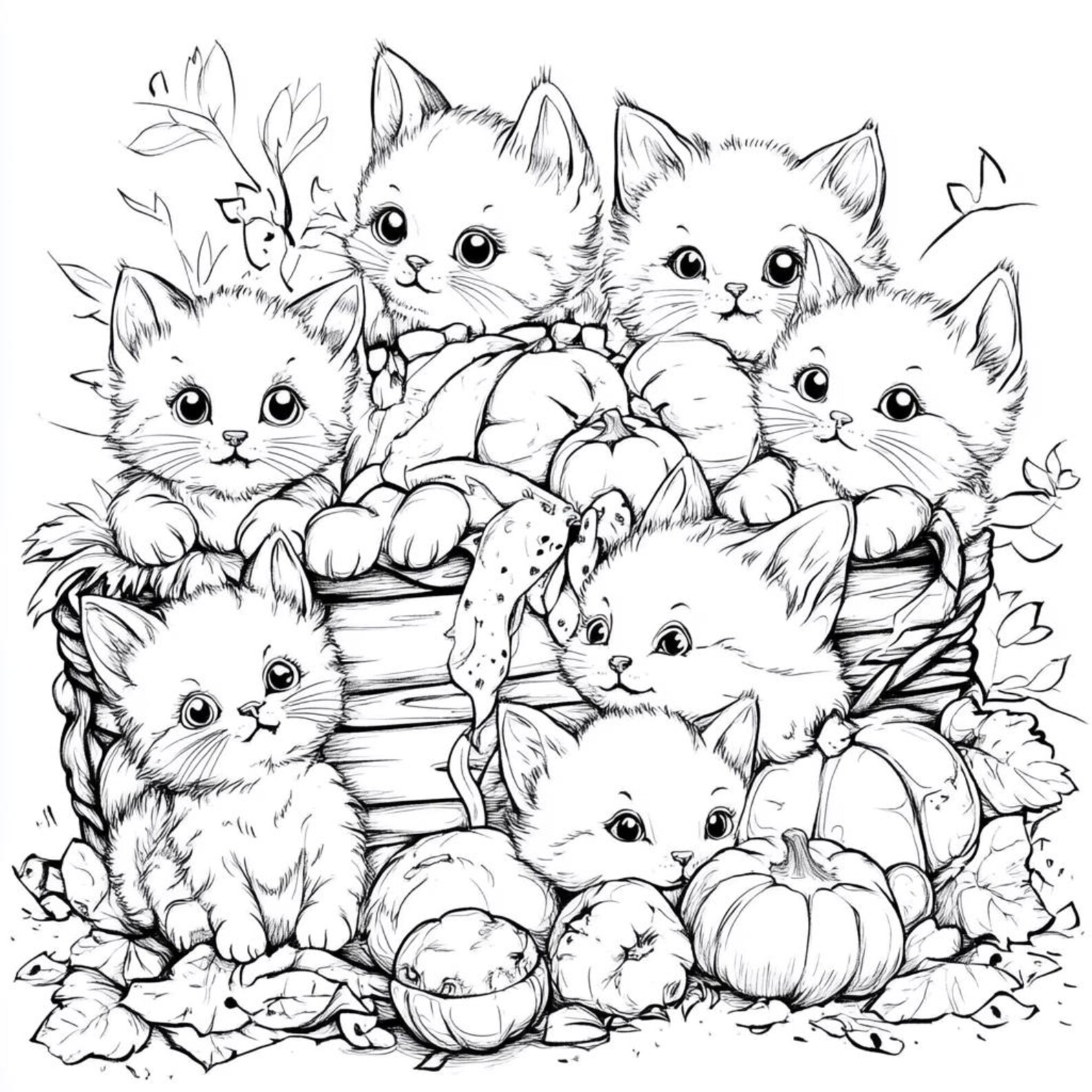 Sleepy Farm Kittens Coloring Pages | Printable PNG, 5 Designs (digital ...