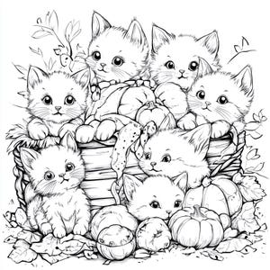Sleepy Farm Cat Kittens Printable Coloring Pages | PNG Format | Instant ...