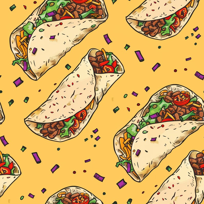 Burritos Seamless Pattern: Food Digital Paper, Fabric Tile (PNG) - Etsy