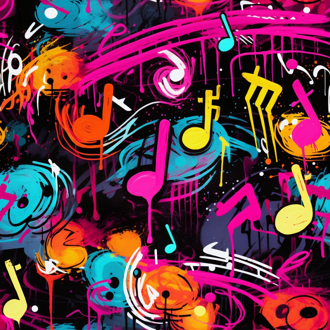 Graffiti Music Notes Seamless Pattern: Colorful Digital Paper (PNG) - Etsy