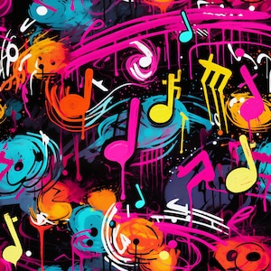 Graffiti Music Notes Seamless Pattern: Colorful Digital Paper (PNG) - Etsy