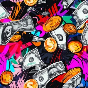 PNG Seamless Patterns Money Graffiti Digital Paper 5 Tile Designs - Etsy