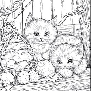 Sleepy Farm Cat Kittens Printable Coloring Pages | PNG Format | Instant ...