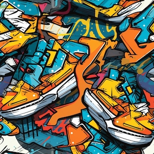 Seamless Patterns Hip-hop Sneakers Kicks Shoes Colorful Graffiti ...