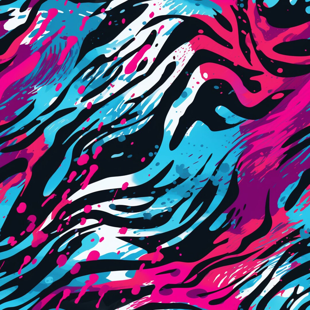 Zebra Print Seamless Patterns Colorful Graffiti Digital Paper 5 Designs ...