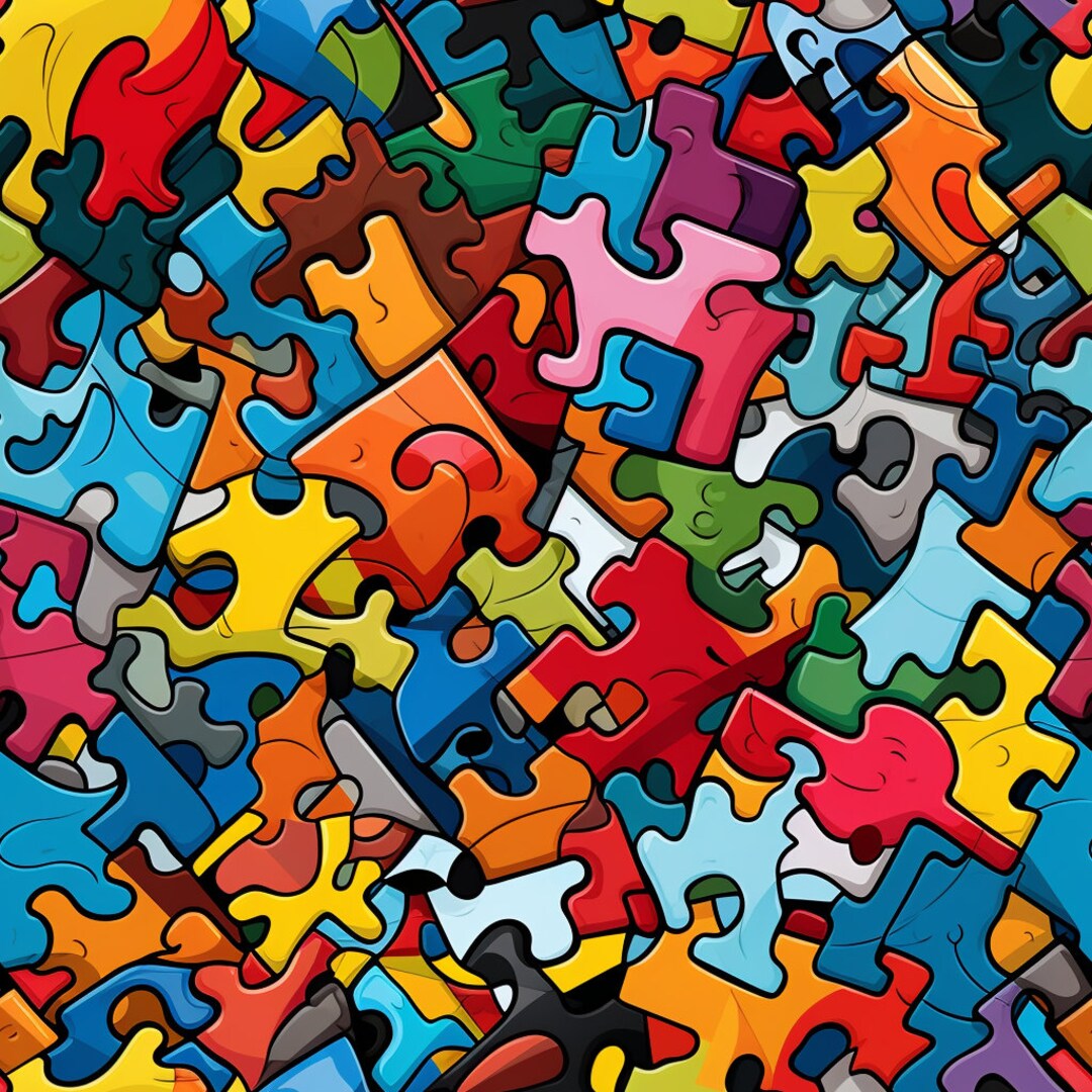 Puzzle Pieces Seamless Patterns Digital Paper 5 Designs Graffiti ...