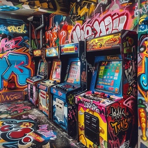 PNG Seamless Patterns Graffiti Arcade Digital Paper 5 Designs Colorful ...