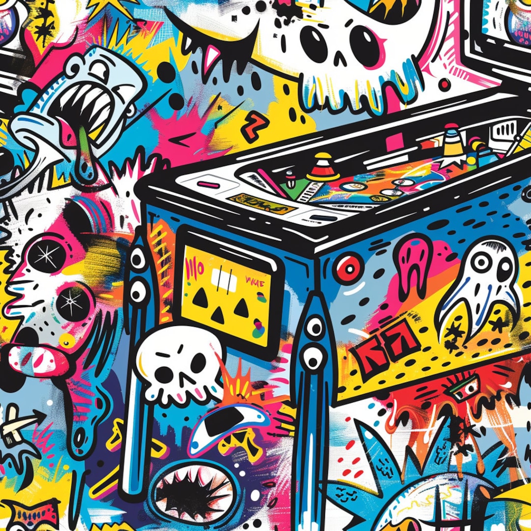 PNG Seamless Patterns Graffiti Pinball Digital Paper 5 Designs Colorful ...