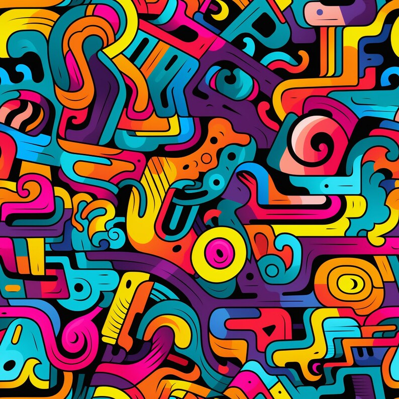Rainbow Graffiti Seamless Pattern: Colorful Digital Paper (PNG) - Etsy