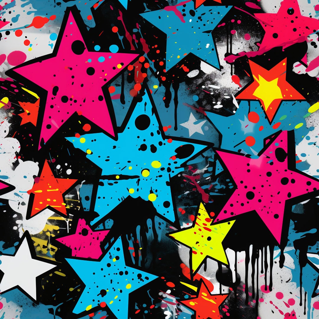 Graffiti Stars Seamless Pattern: Colorful Digital Paper (PNG) - Etsy
