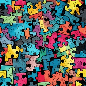 Puzzle Pieces Seamless Patterns Digital Paper 5 Designs Graffiti ...