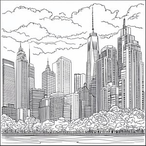 City Skyline Coloring Pages | Printable PNG | Instant Download | 5 ...
