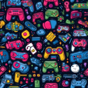 PNG Seamless Patterns Video Game Controller Digital Paper 4 Designs ...