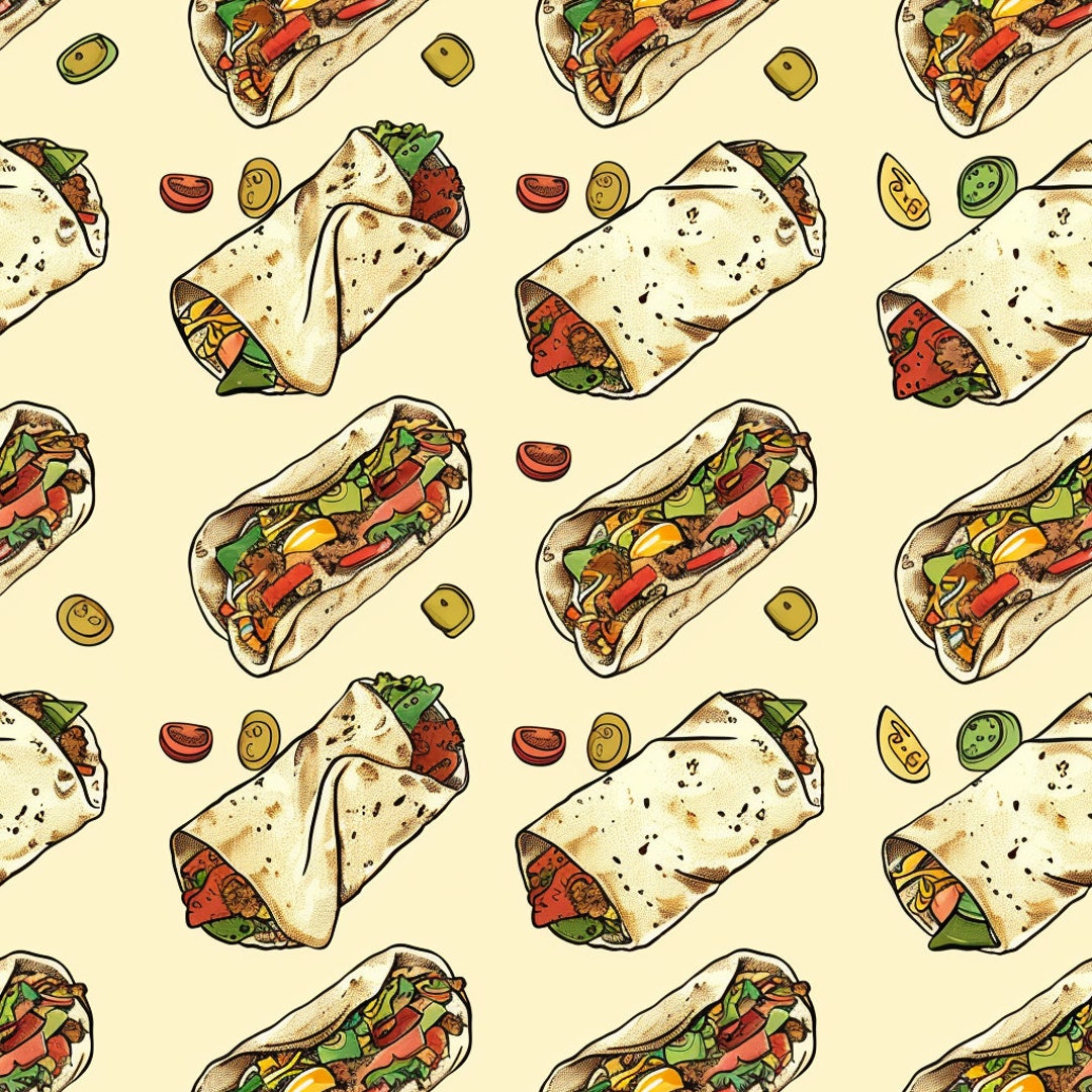 Burritos Seamless Pattern: Food Digital Paper, Fabric Tile (PNG) - Etsy