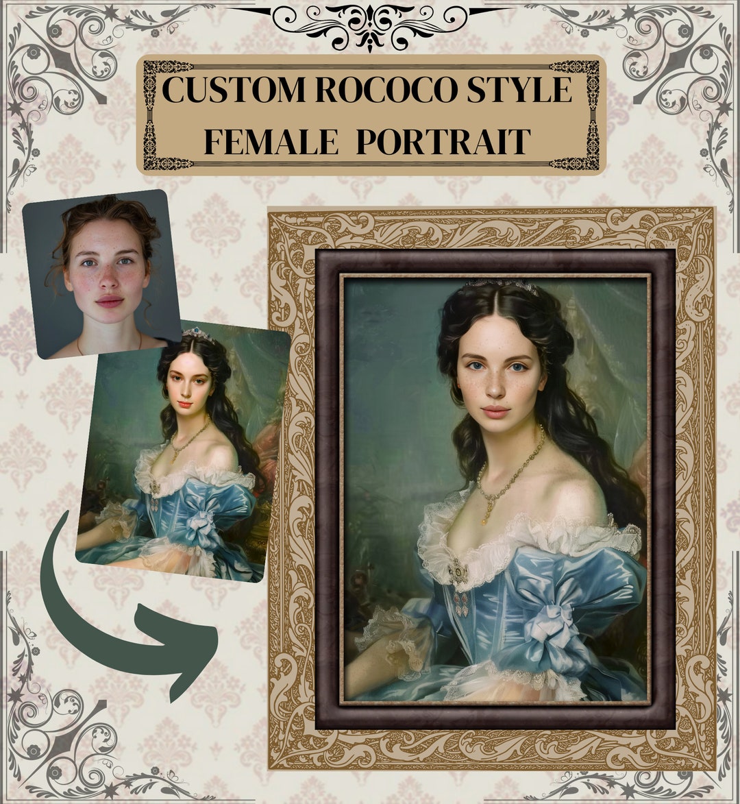 Woman Royal Portrait From Photo Poster Print Rococo Style Swap Face ...