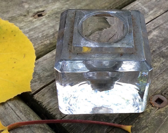 Vintage Antique Glass Inkwell Square Calligraphy Writing Tools Love ...