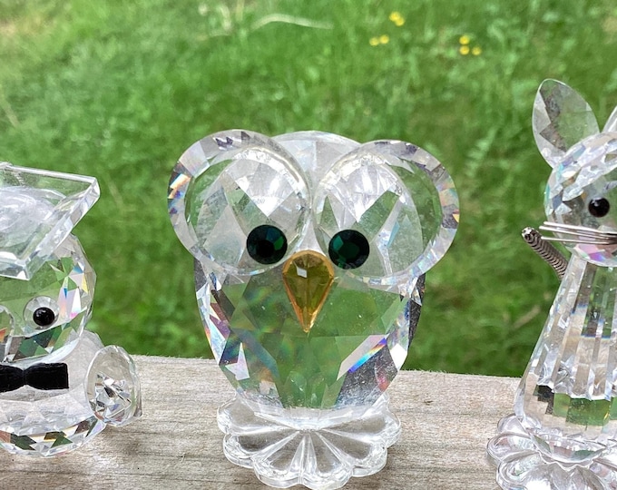 Vintage Miniature Crystal Glass Figurines Mini Swarovski Cat Owls ...