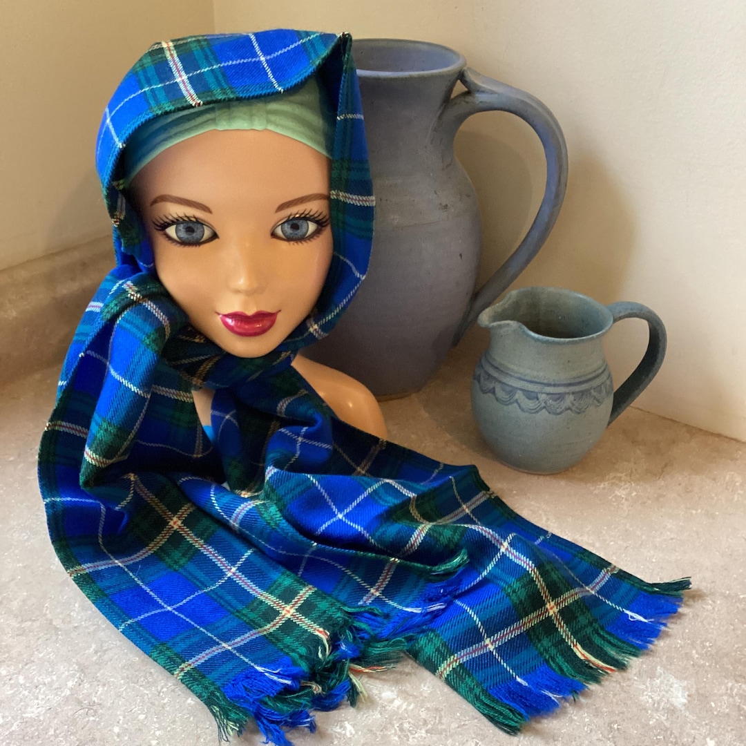 Vintage Blue and Green Plaids Nova Scotia Tartan Scarf Pure Virgin Wool Bandana Kerchief ...