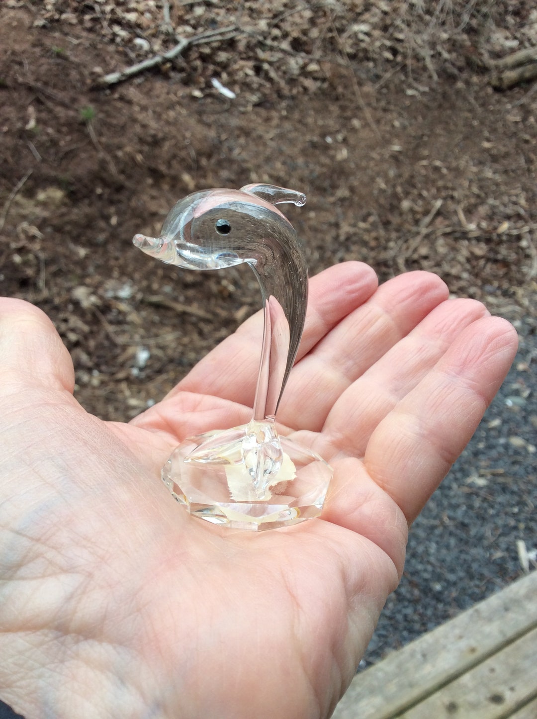 Vintage Crystal Glass Miniature Dolphin Mini Jumping Water Animal Prism ...