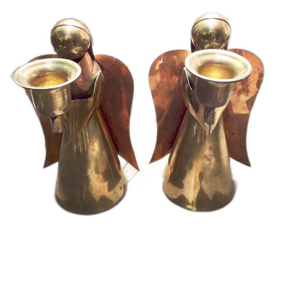 Vintage Angel Candlestick Holders Brass Copper Tall Religious Decor ...