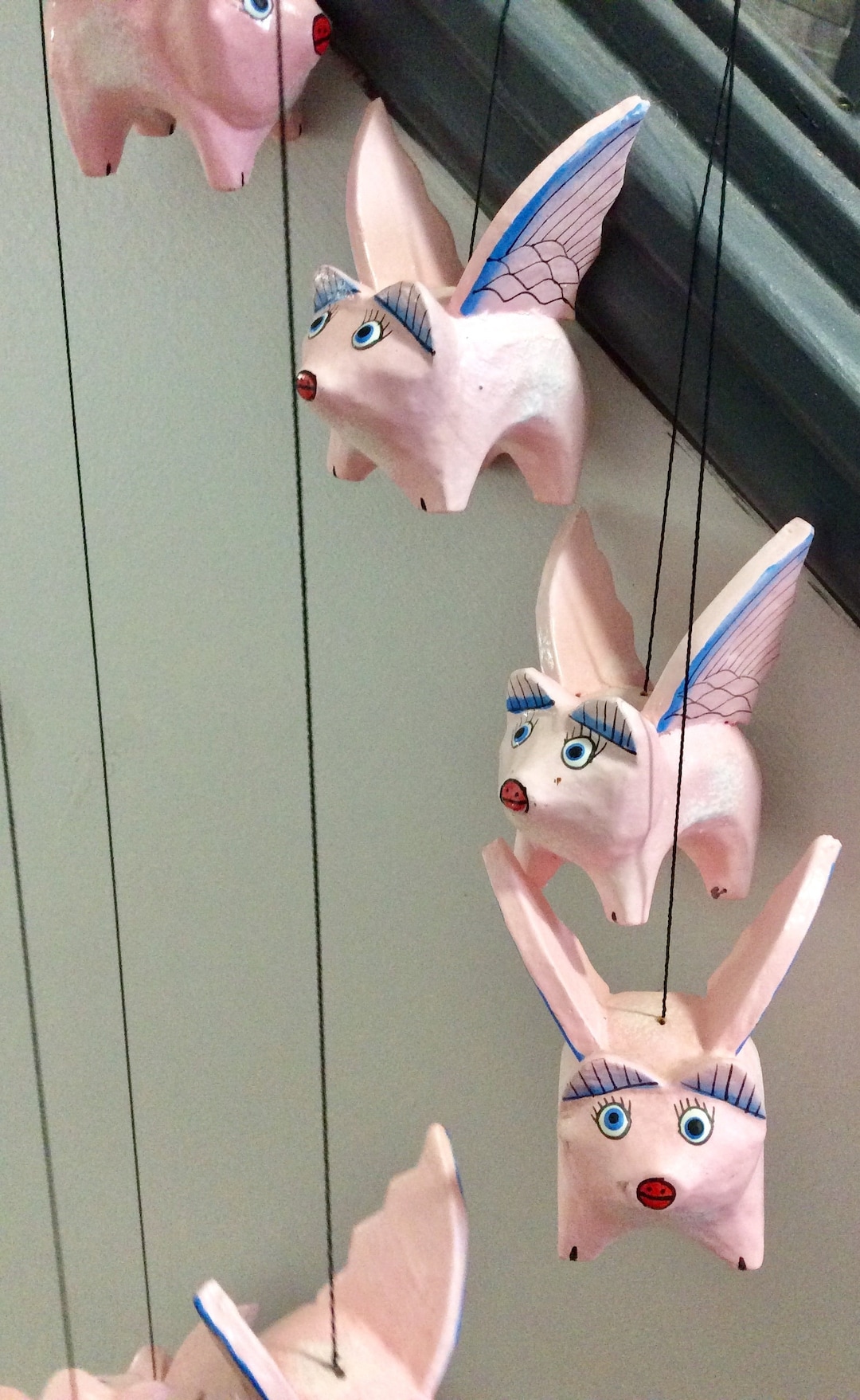 Vintage Hanging Mobiles Pink Pigs With Wings Lacquer Wooden Mobile When ...