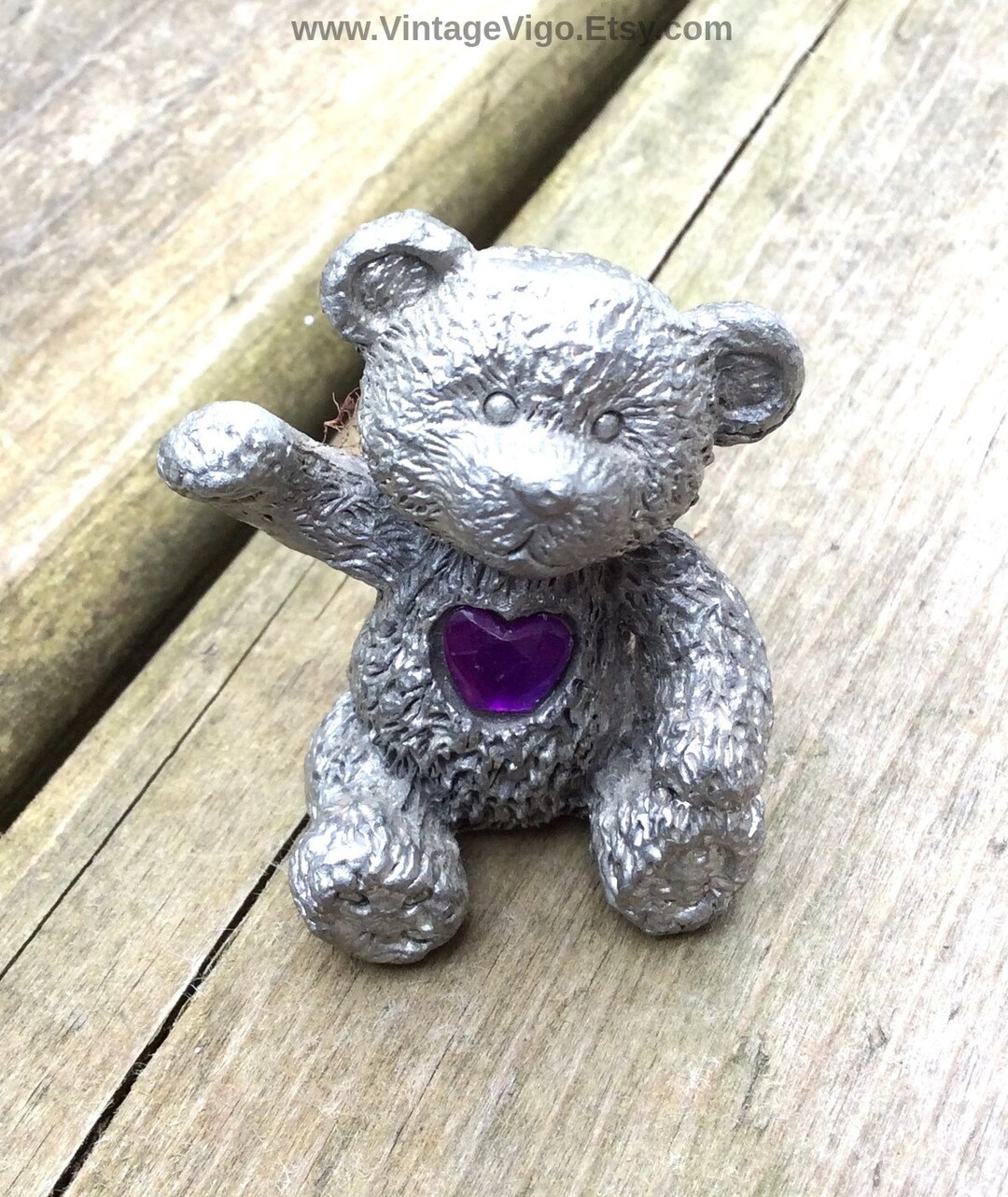 Vintage Purple Heart Pewter Bear Retro Metal Miniature Baby Bear ...