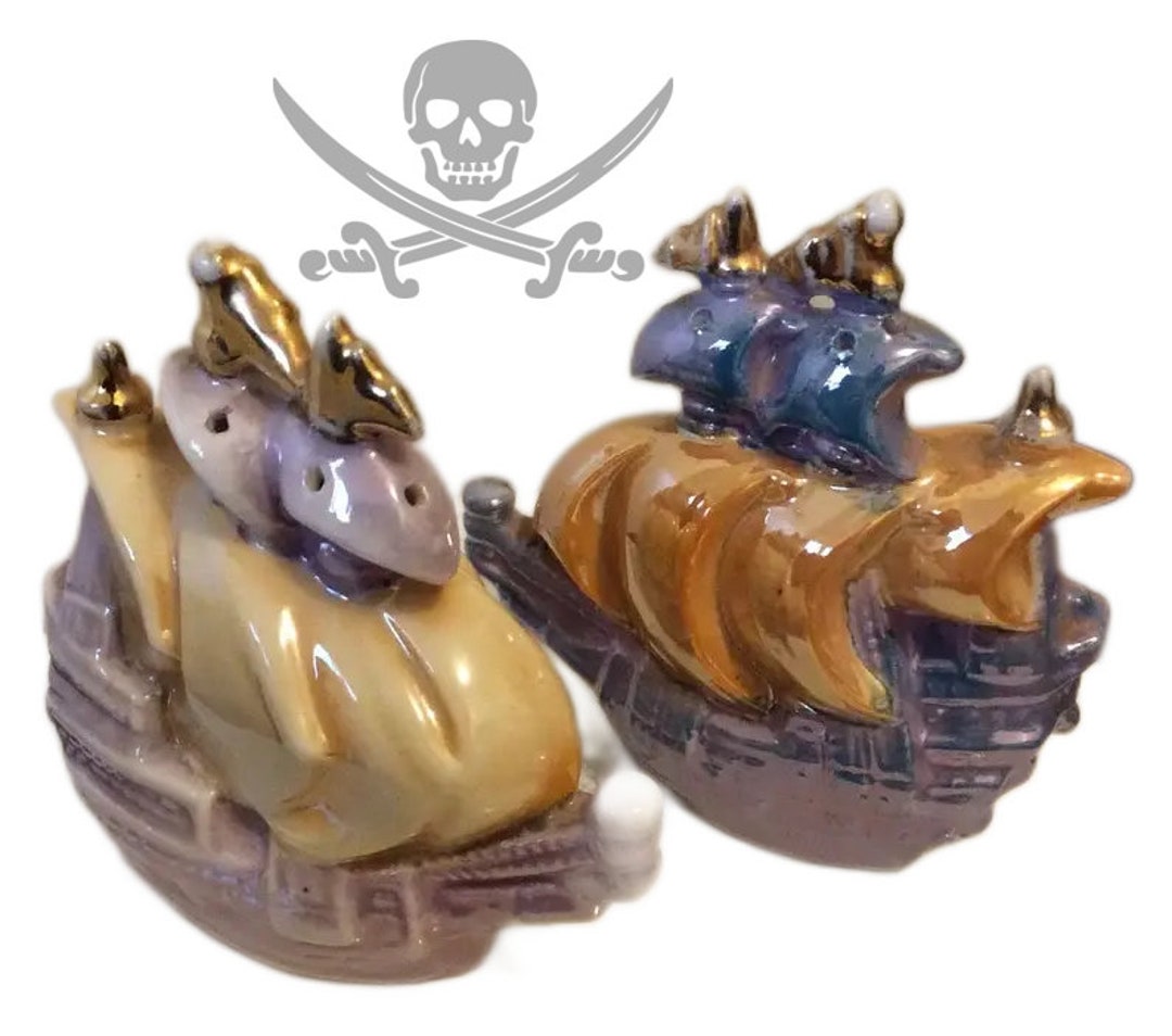 Vintage Pirate Ships Lustreware Salt and Pepper Shakers, MCM Iridescent ...