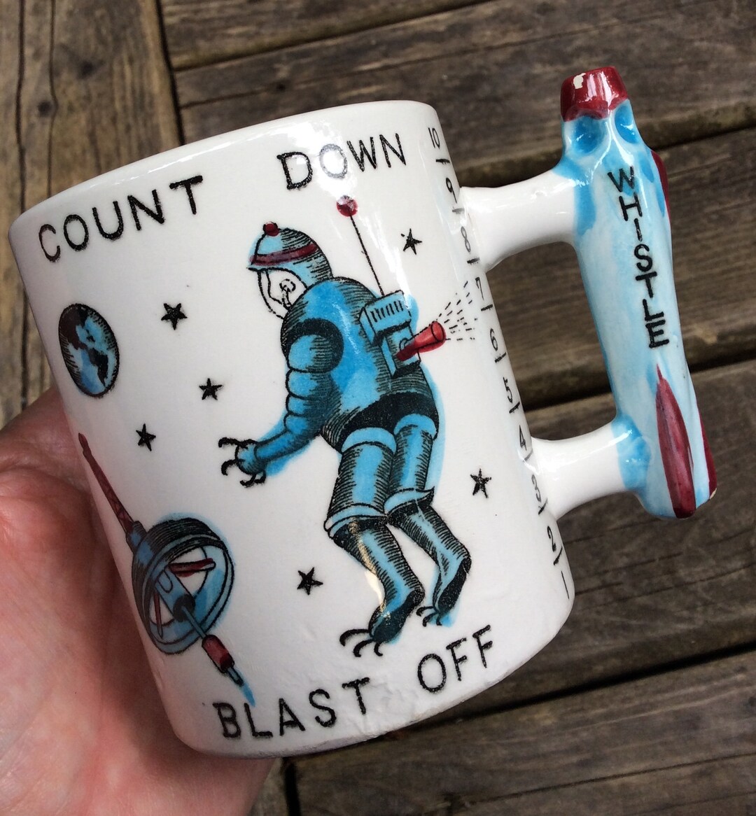 Vintage Rocket Launch Astronaut Whistle Mug, Vintage Count Down Blast ...