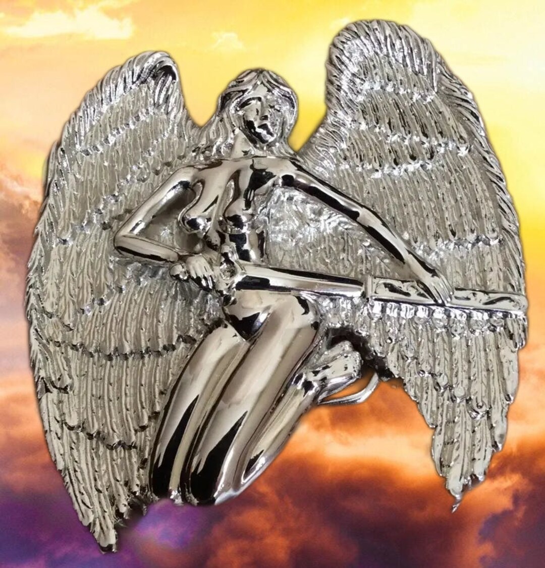 Vintage Nude Angel Wings Belt Buckle, Silver Toned Biker Buckle ...