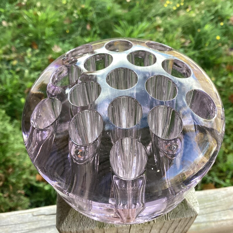 Antique Vintage Manganese Glass Flower Frog - Sun Purpled Amethyst ...