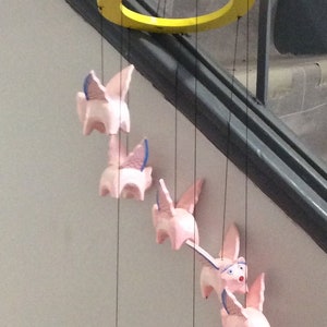 Vintage Hanging Mobiles Pink Pigs With Wings Lacquer Wooden Mobile When ...