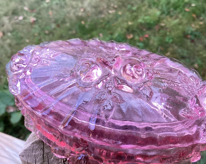 Vintage Art Nouveau Cabbage Rose Pink Fenton Glass Oval Vanity ...