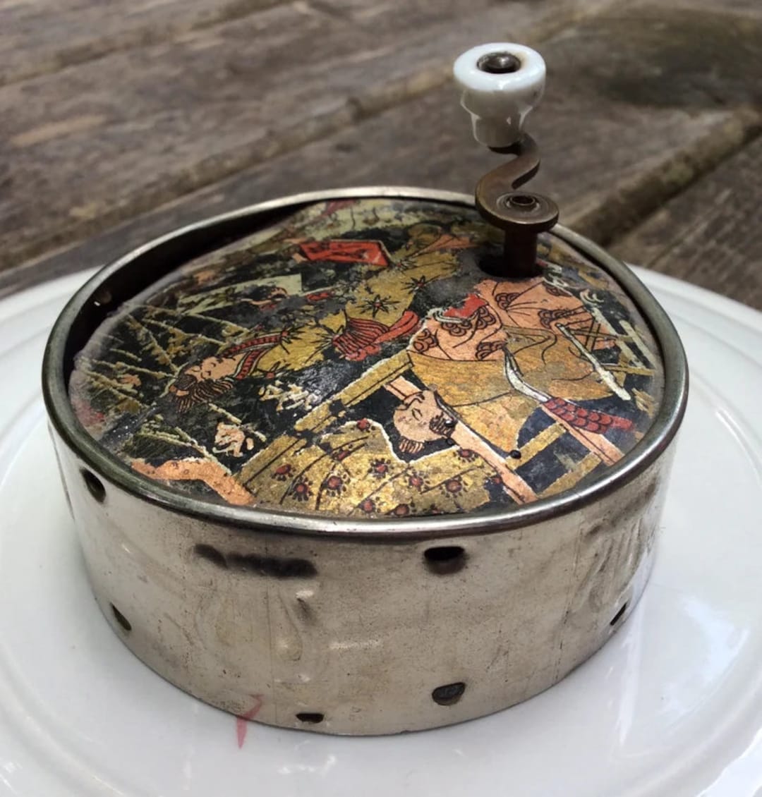 Vintage Antique Cylinder Hand Crank Music Box Victorian Silver Metal ...