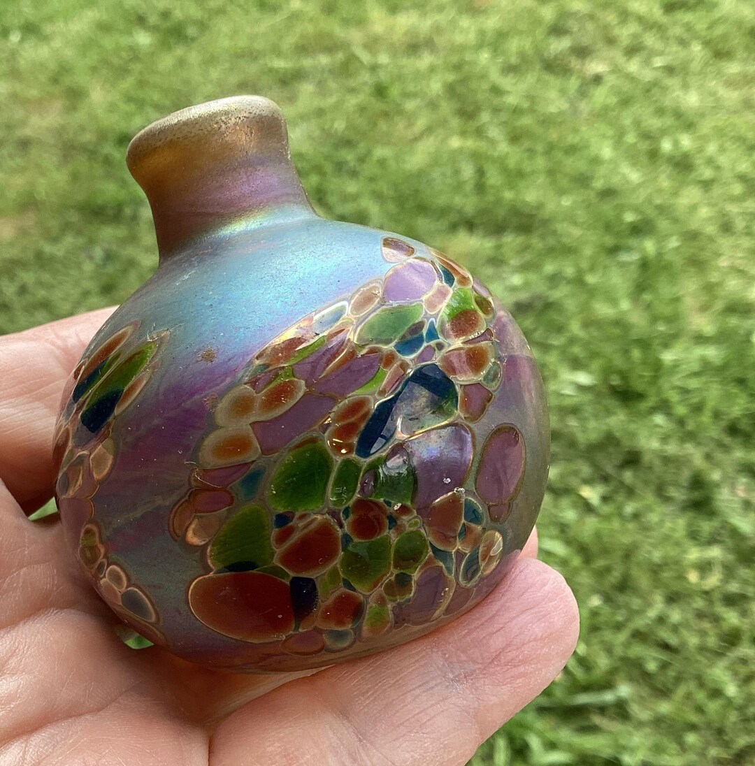 Vintage Art Glass Bud Vase David Paterson Artisan: Purple Pink Green ...