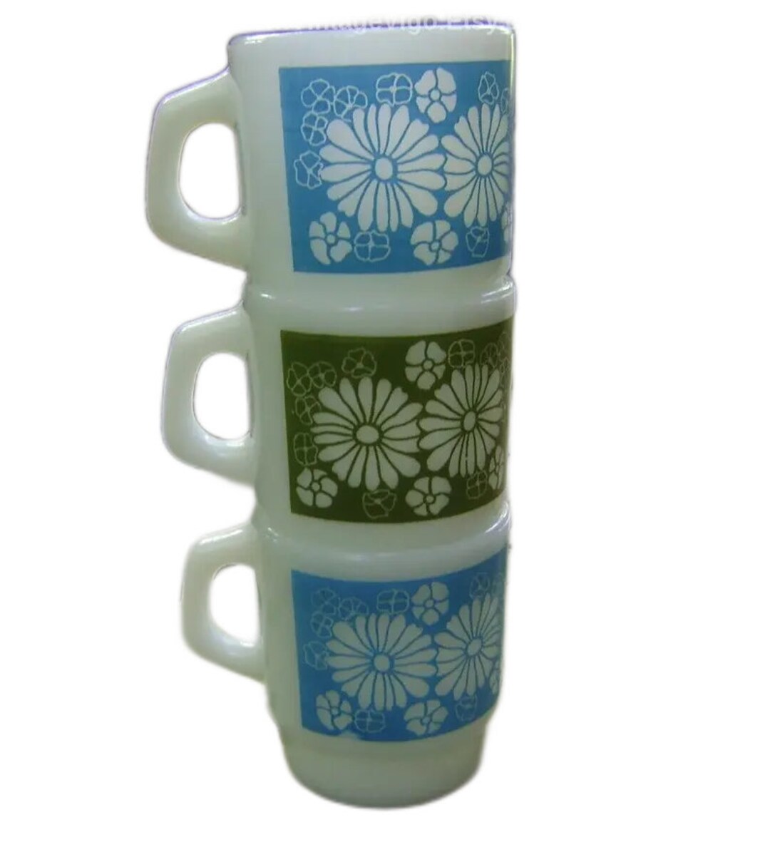 Vintage Anchor Hocking Floral Stacking Mugs Flower Power Apartment Size ...
