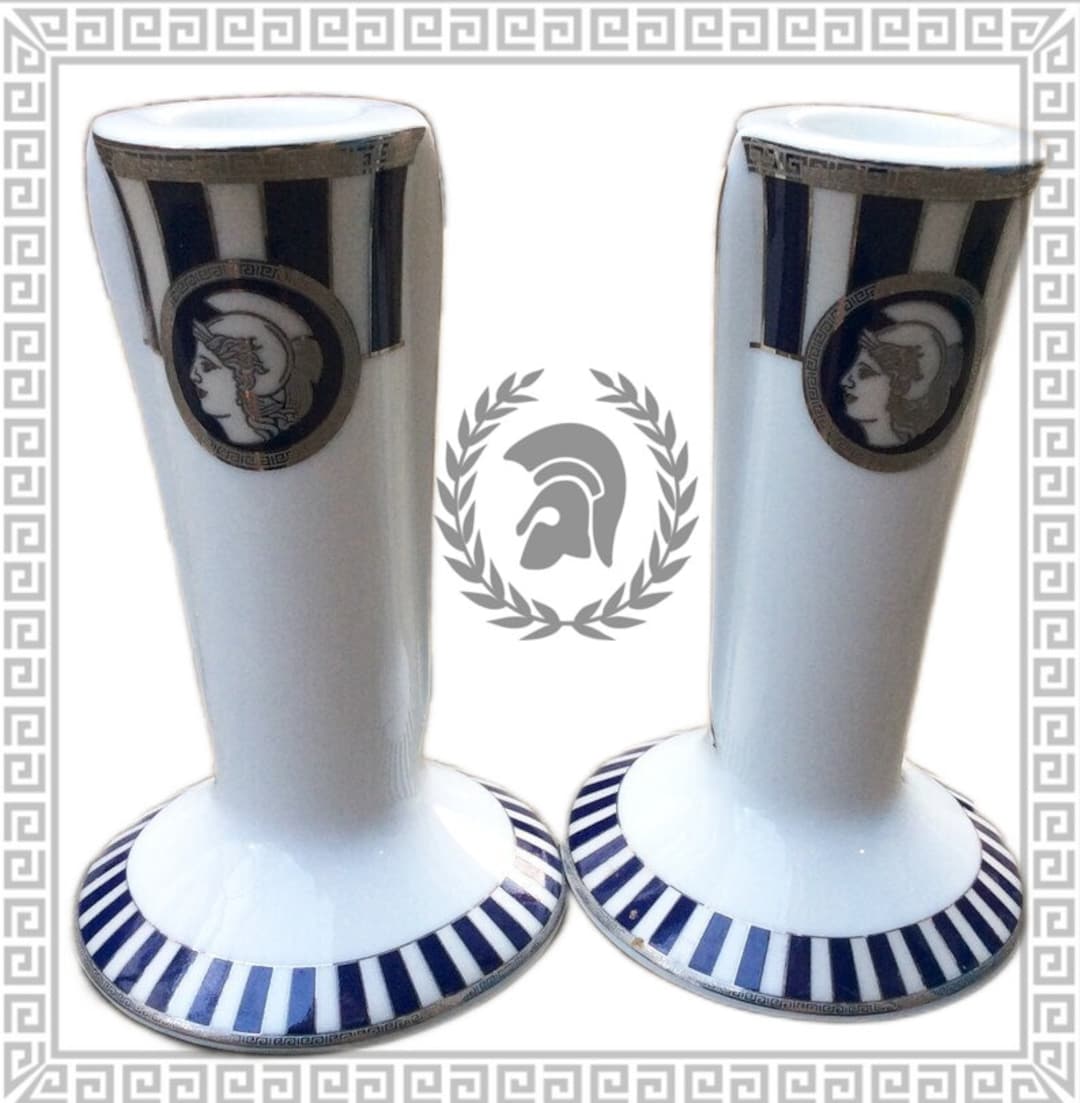 Vintage Candlestick Holders Greek Revival Key Trojan Tall Porcelain ...
