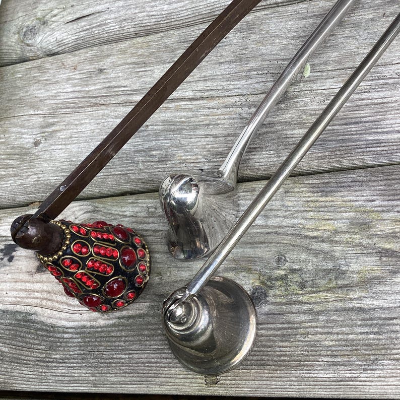 Vintage Ornate Candle Snuffers Flame Tamer Red Rhinestone Hollywood ...