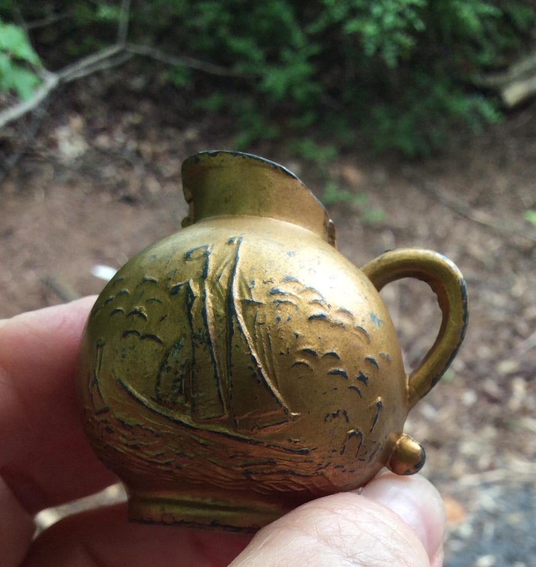 Vintage Die Cast Metal Miniatures Gold Bronzed Pitcher Urns Figurine ...