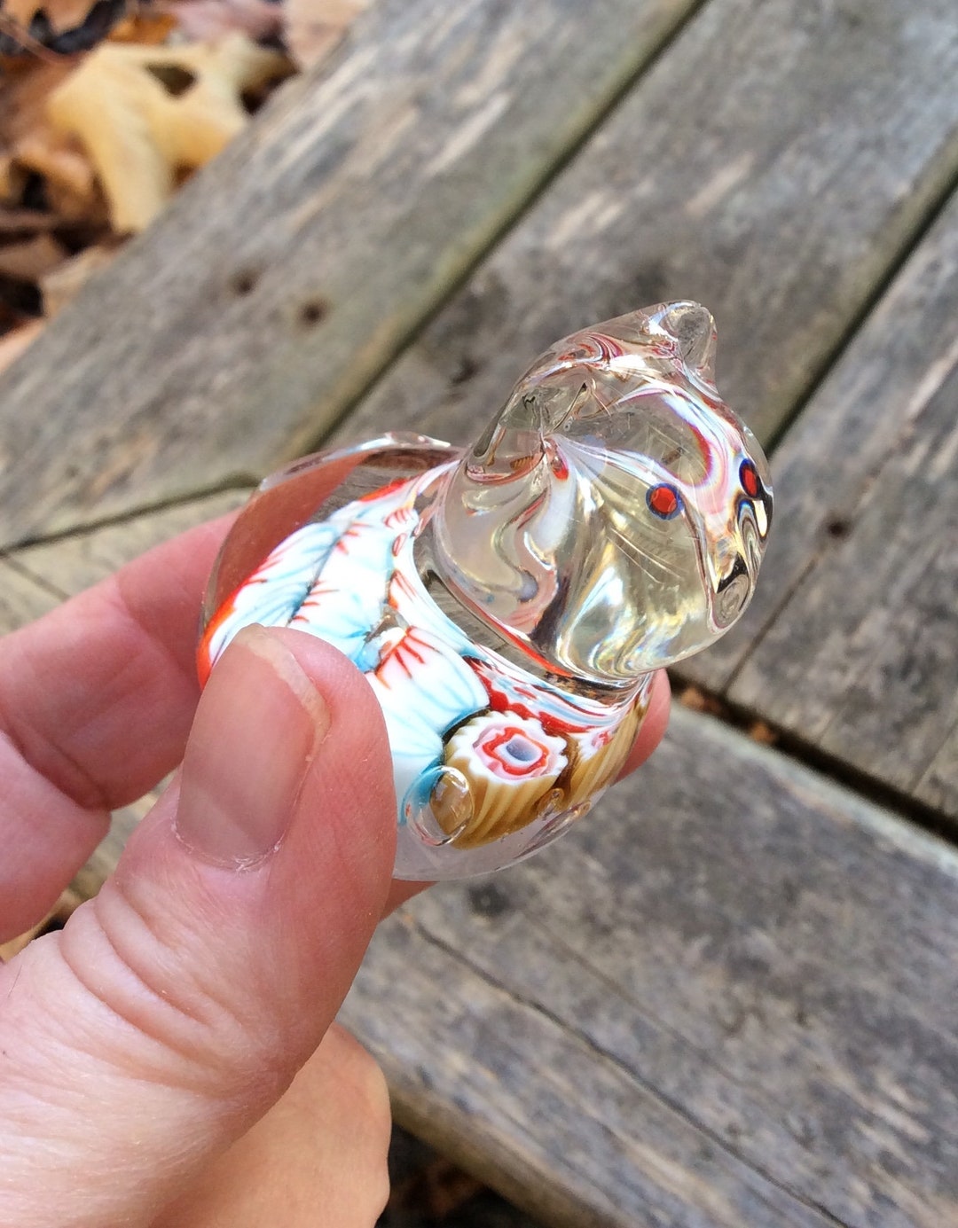 Vintage Millefiori Style Blown Glass Calico Cat, Murano Glass Kitten ...